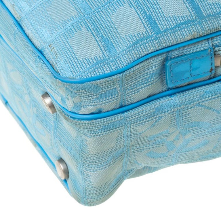 Chanel Light Blue CC Square Quilted Print Fabric Double Zip Bowler Bag ...