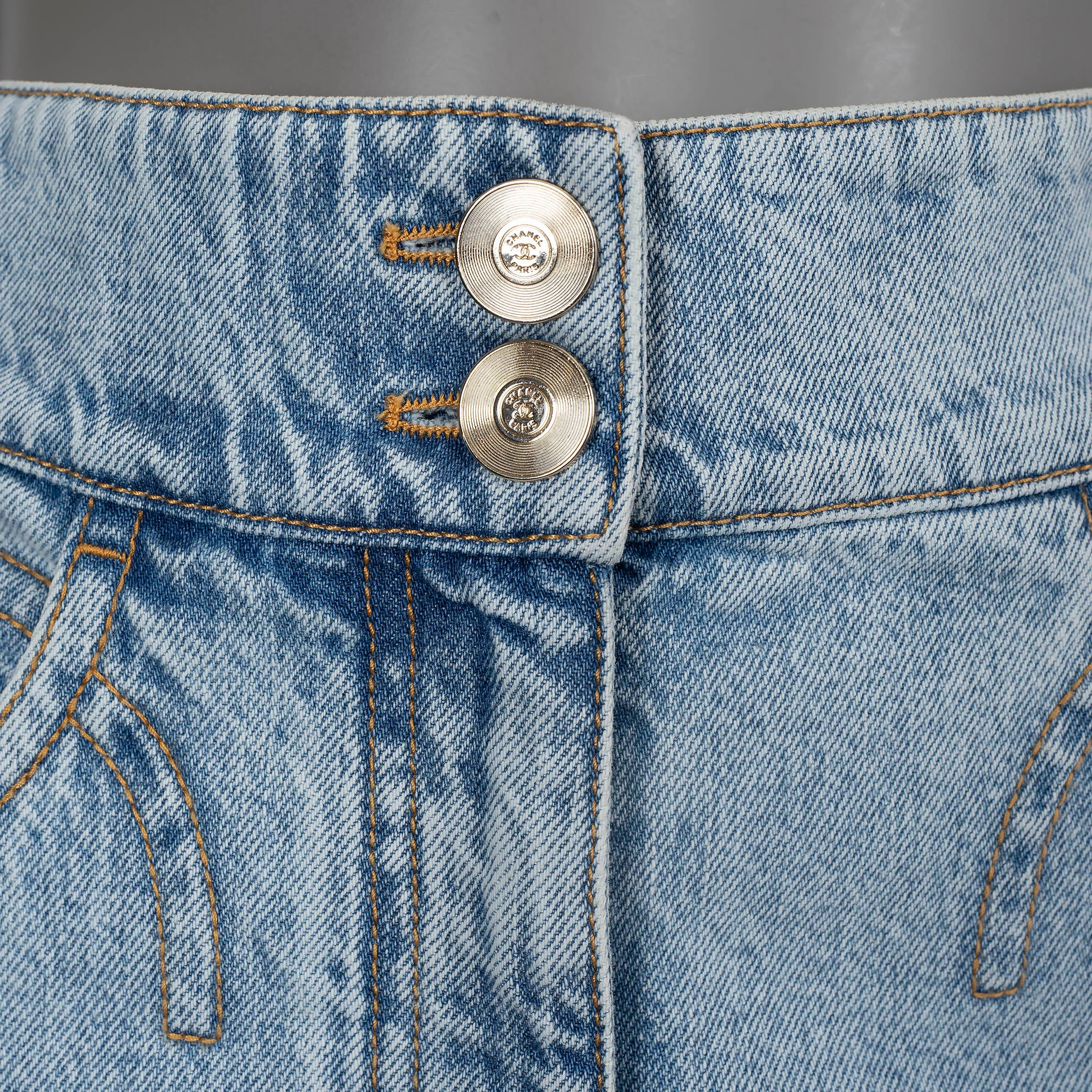 CHANEL light blue cotton denim 2020 20P WIDE LEG JEANS Pants CHANEL light blue cotton denim 2020 20P WIDE LEG JEANS Pants