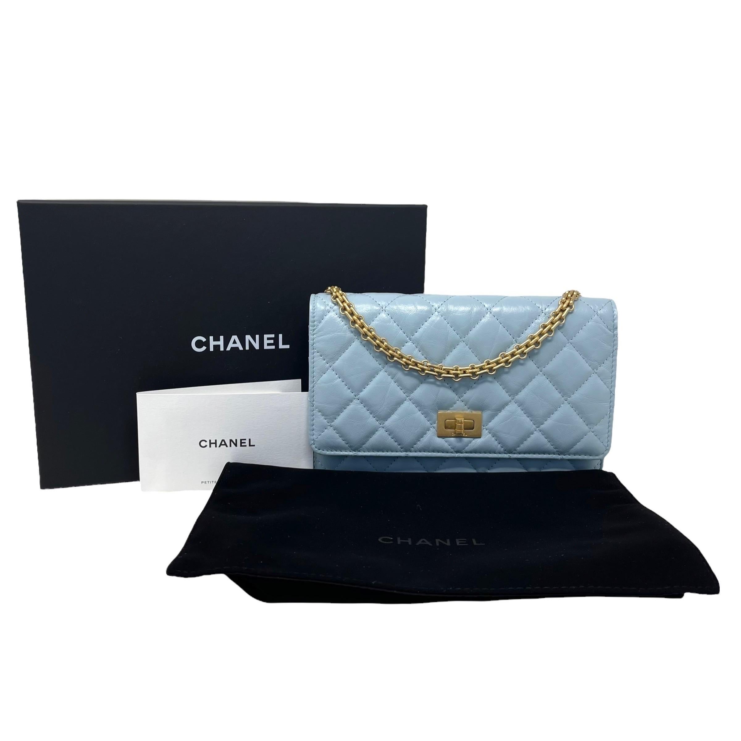 Chanel Light Blue Gold Classic 2.55 Reissue WOC Wallet on a Chain ...