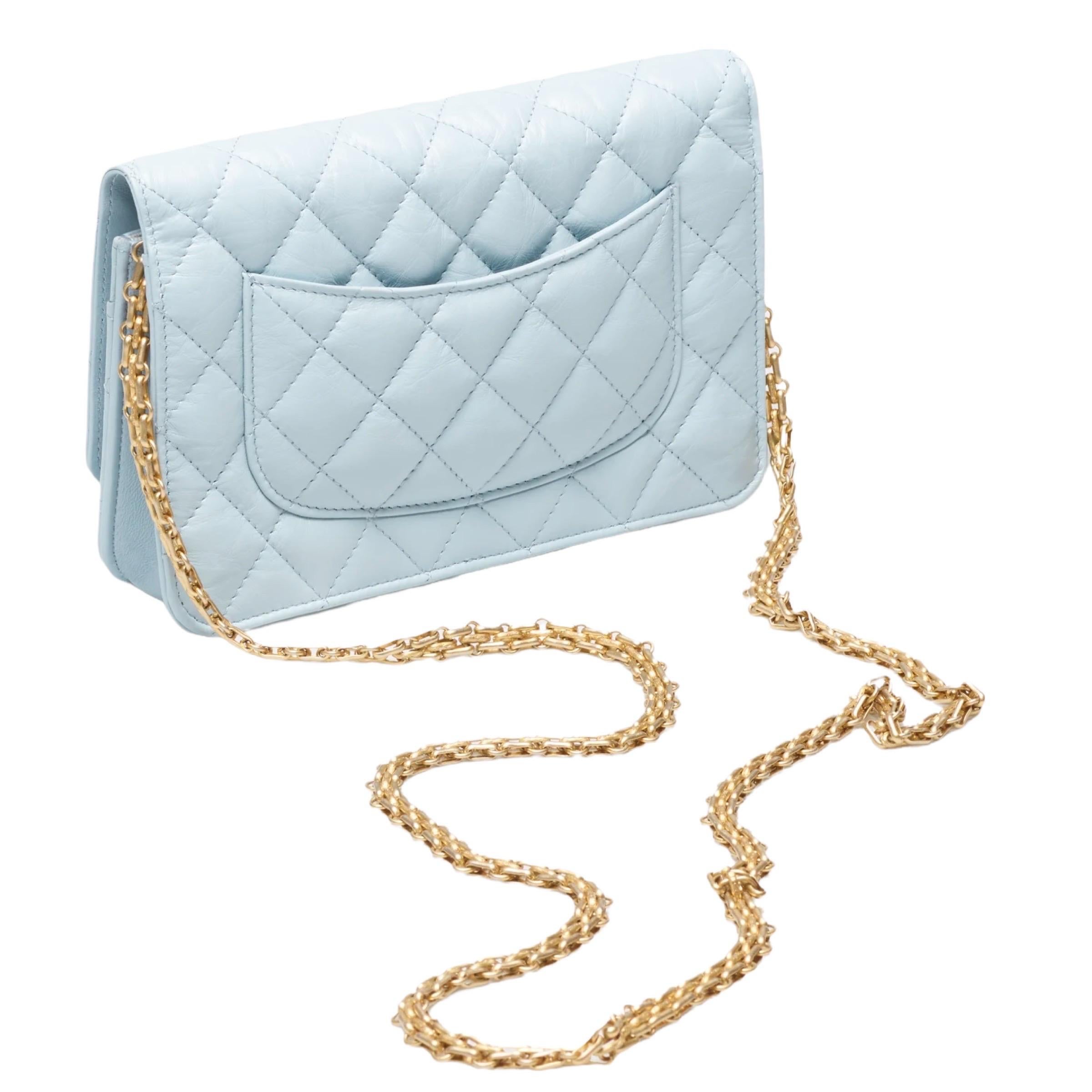 Chanel Light Blue Gold Classic 2.55 Reissue WOC Wallet on a Chain ...