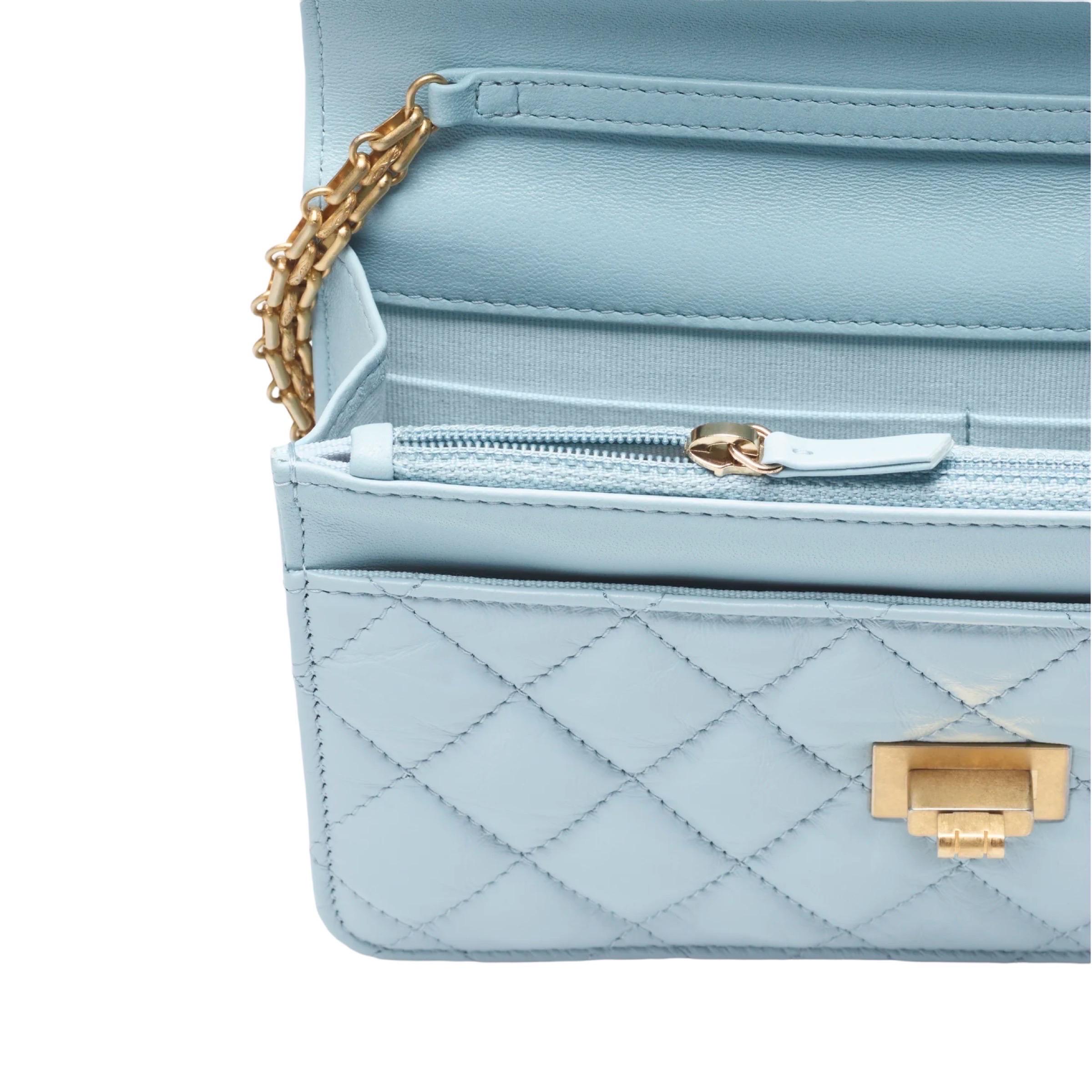 Chanel Light Blue Gold Classic 2.55 Reissue WOC Wallet on a Chain ...