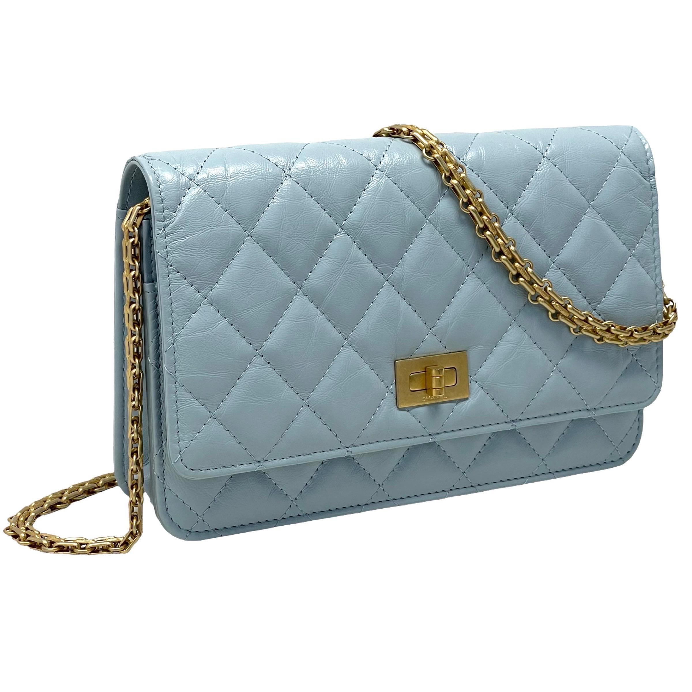 Chanel Light Blue Gold Classic 2.55 Reissue WOC Wallet on a Chain ...