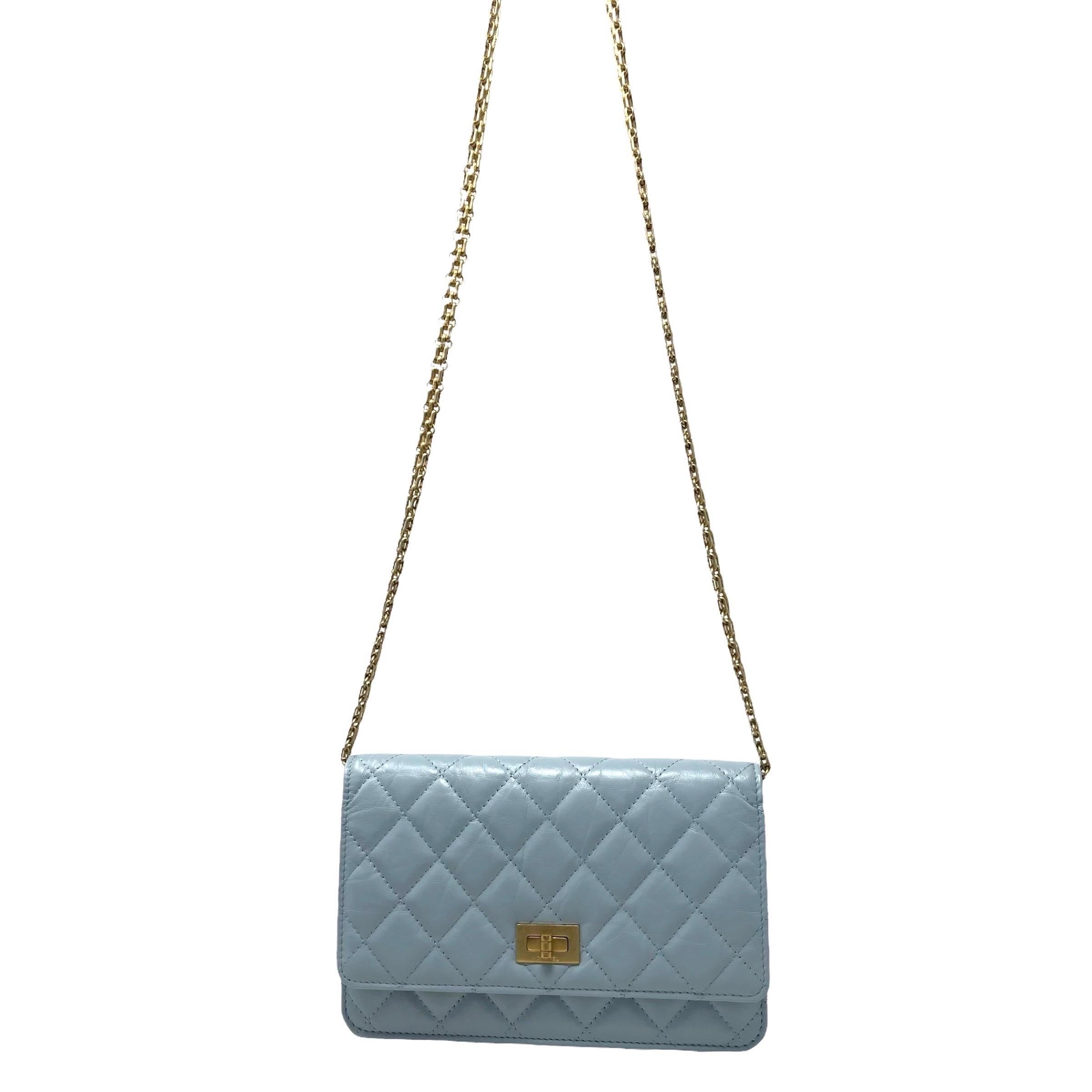 Chanel Light Blue Gold Classic 2.55 Reissue WOC Wallet on a Chain ...