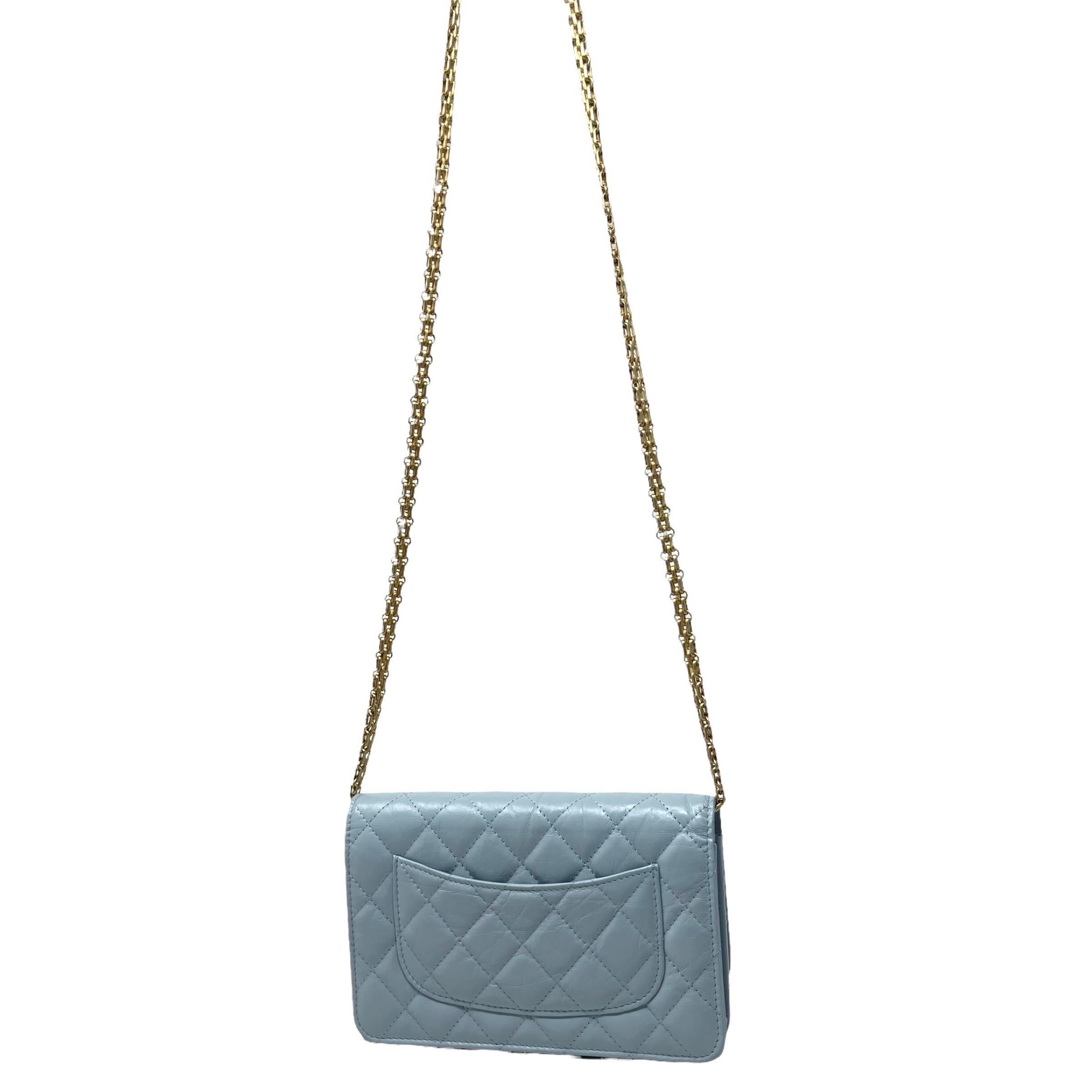 Chanel Light Blue Gold Classic 2.55 Reissue WOC Wallet on a Chain ...