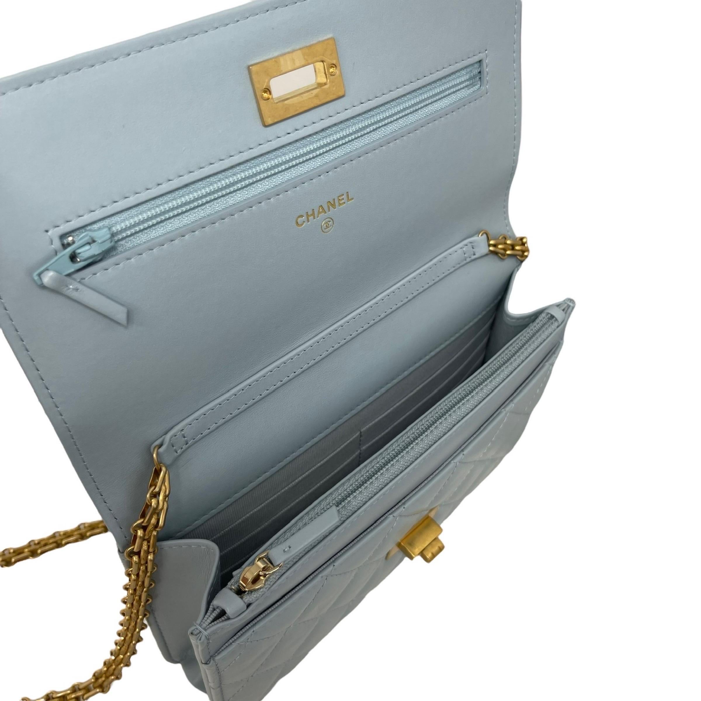 Chanel Light Blue Gold Classic 2.55 Reissue WOC Wallet on a Chain ...