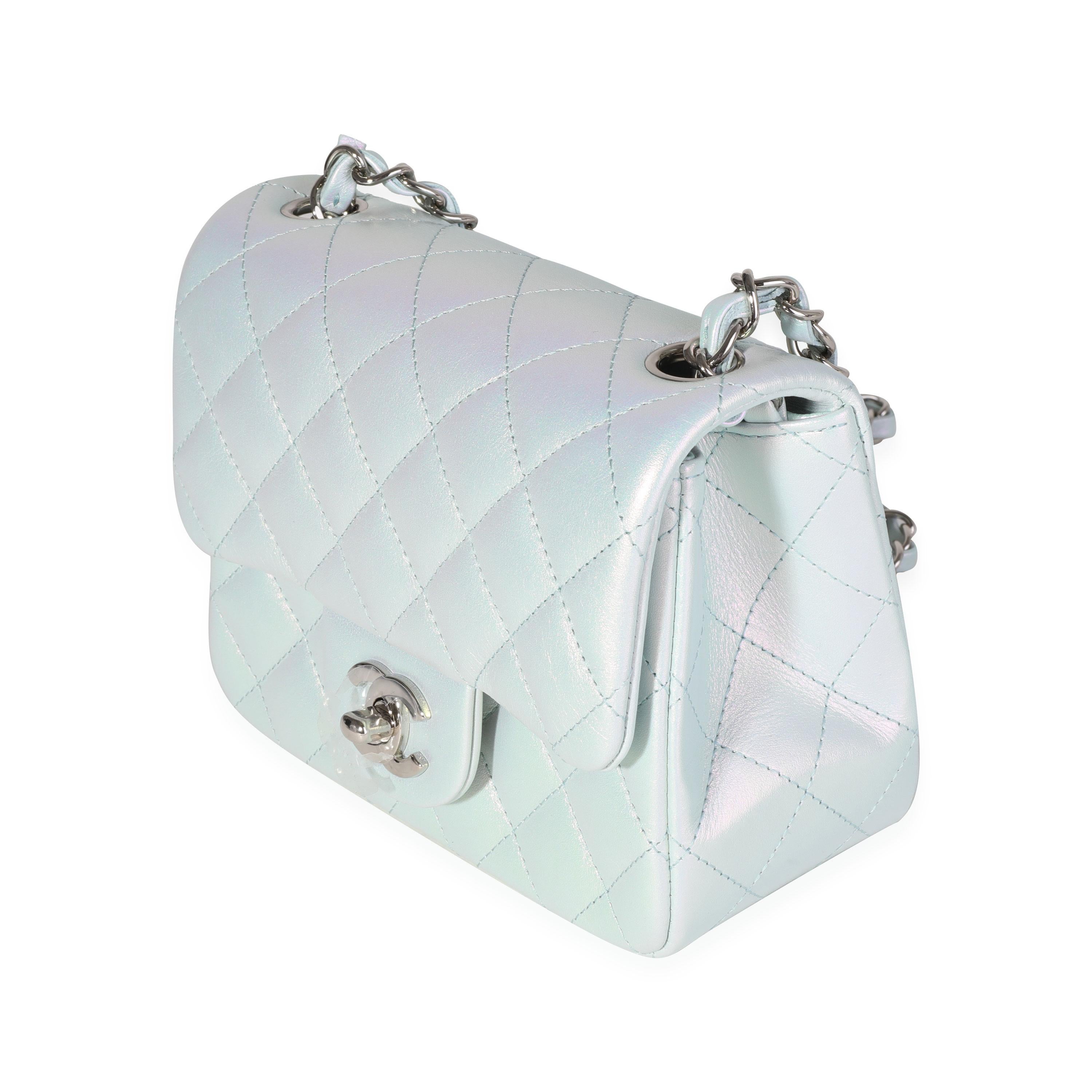 Chanel Light Blue Iridescent Quilted Calfskin Square Mini Classic Flap ...