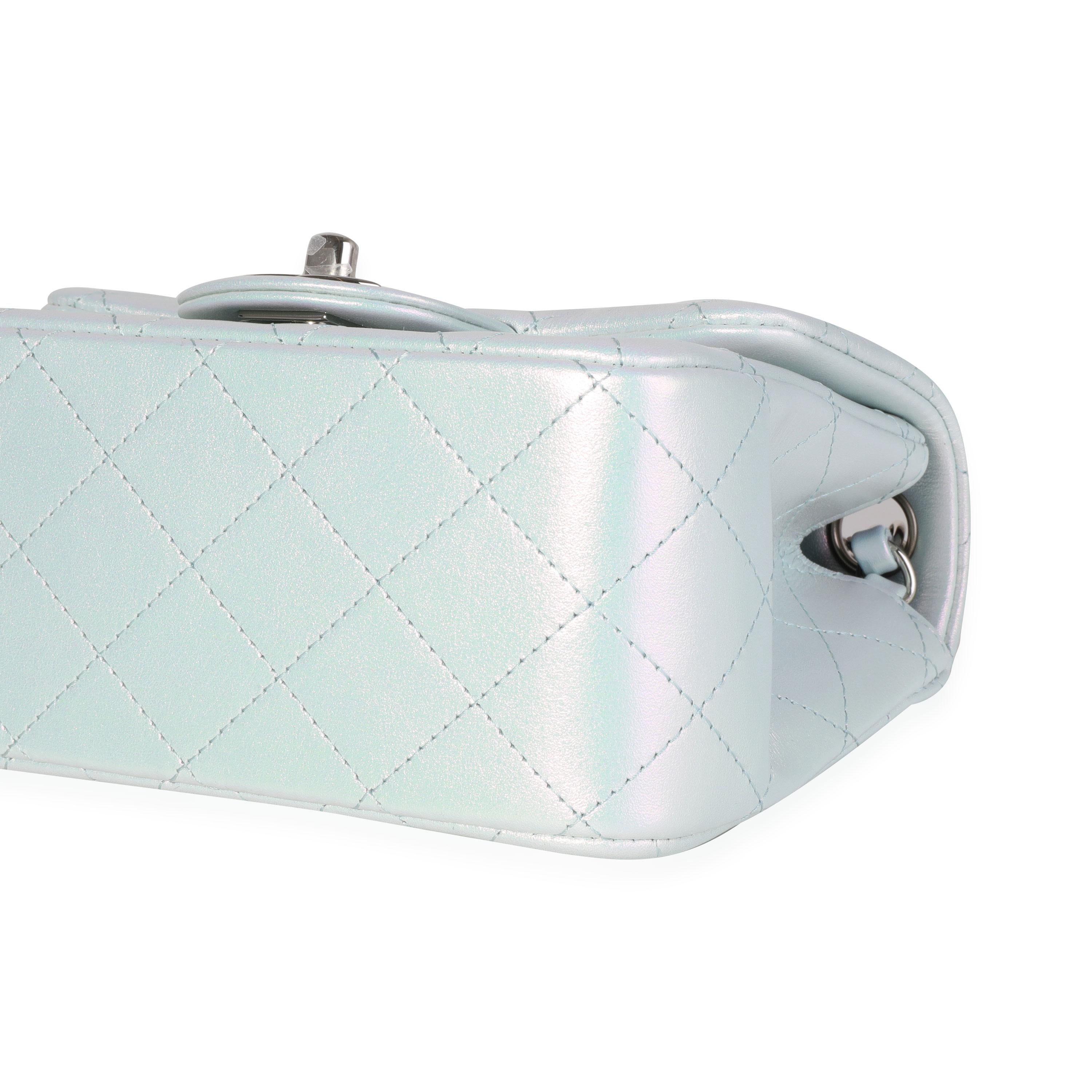 Chanel Light Blue Iridescent Quilted Calfskin Square Mini Classic Flap ...