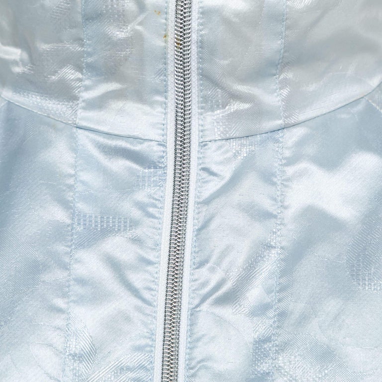 Chanel Light Blue Jacquard Zip-Up Track Jacket M For Sale at 1stDibs