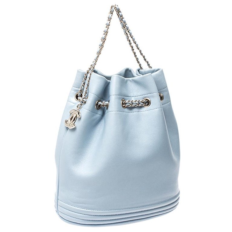 Chanel Light Blue Leather Chain Bucket Bag For Sale at 1stDibs | chanel ...