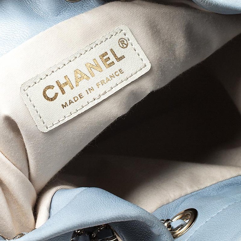 Chanel Light Blue Leather Chain Bucket Bag For Sale at 1stDibs | light ...