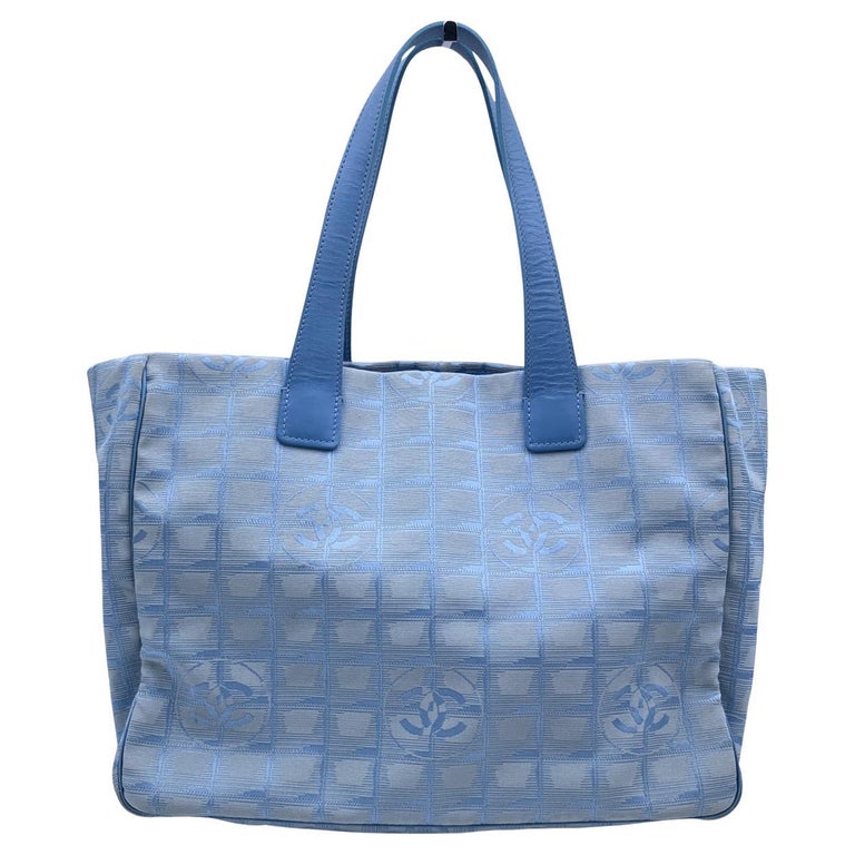 Chanel Light Blue Nylon Canvas New Travel Line Tote Bag For Sale at 1stDibs