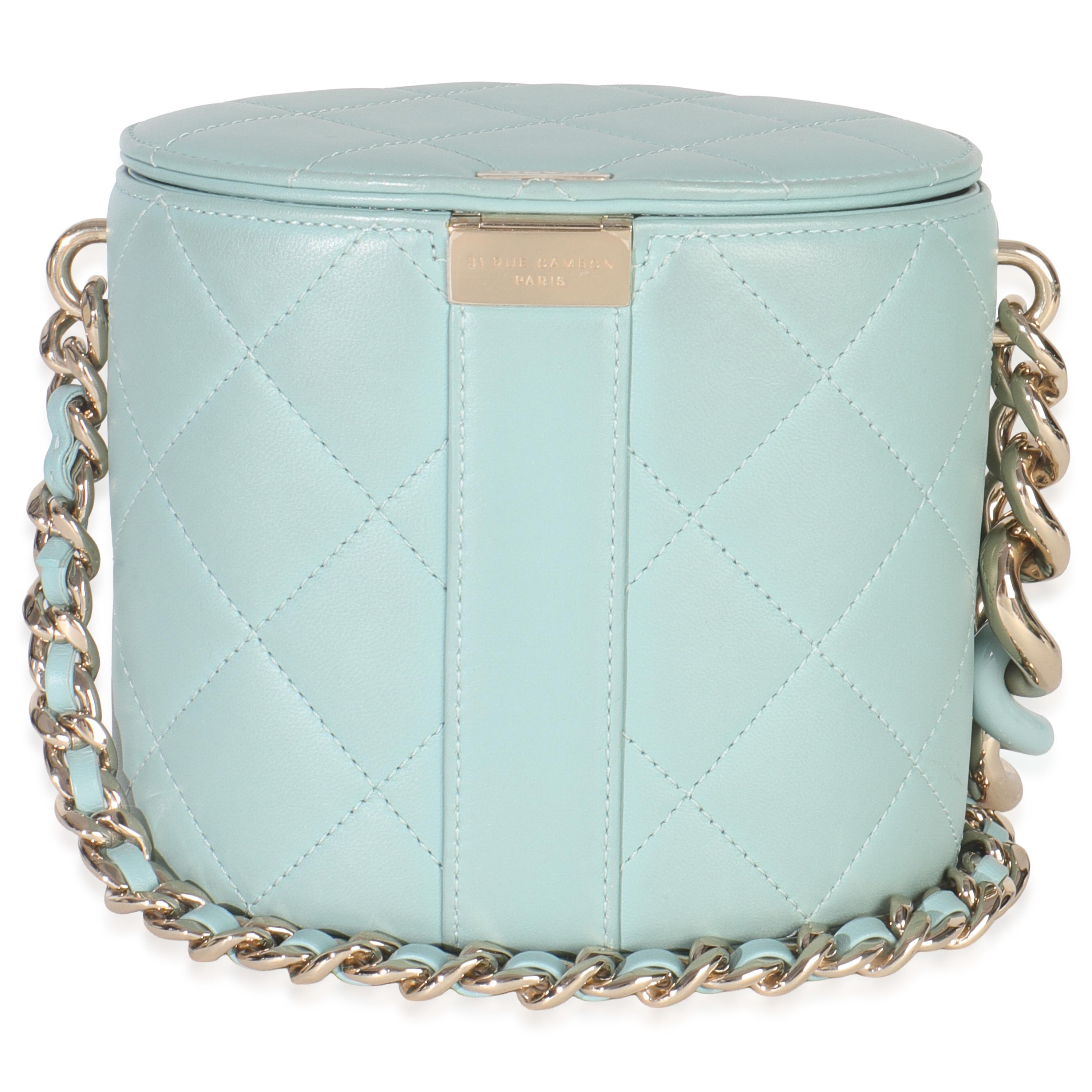 Chanel Light Blue Quilted Lambskin Resin Elegant Vanity Case For Sale ...