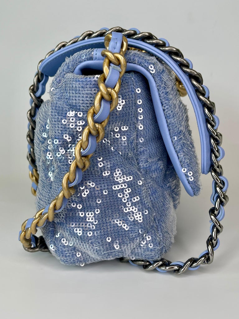 Chanel Light Blue Sequin Quilted Medium 19 Flap at 1stDibs | chanel ...