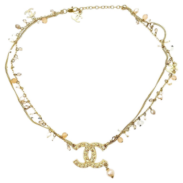 Chanel Light Gold Opal Crystal Pastel Bead Faux Pearl Choker Necklace ...