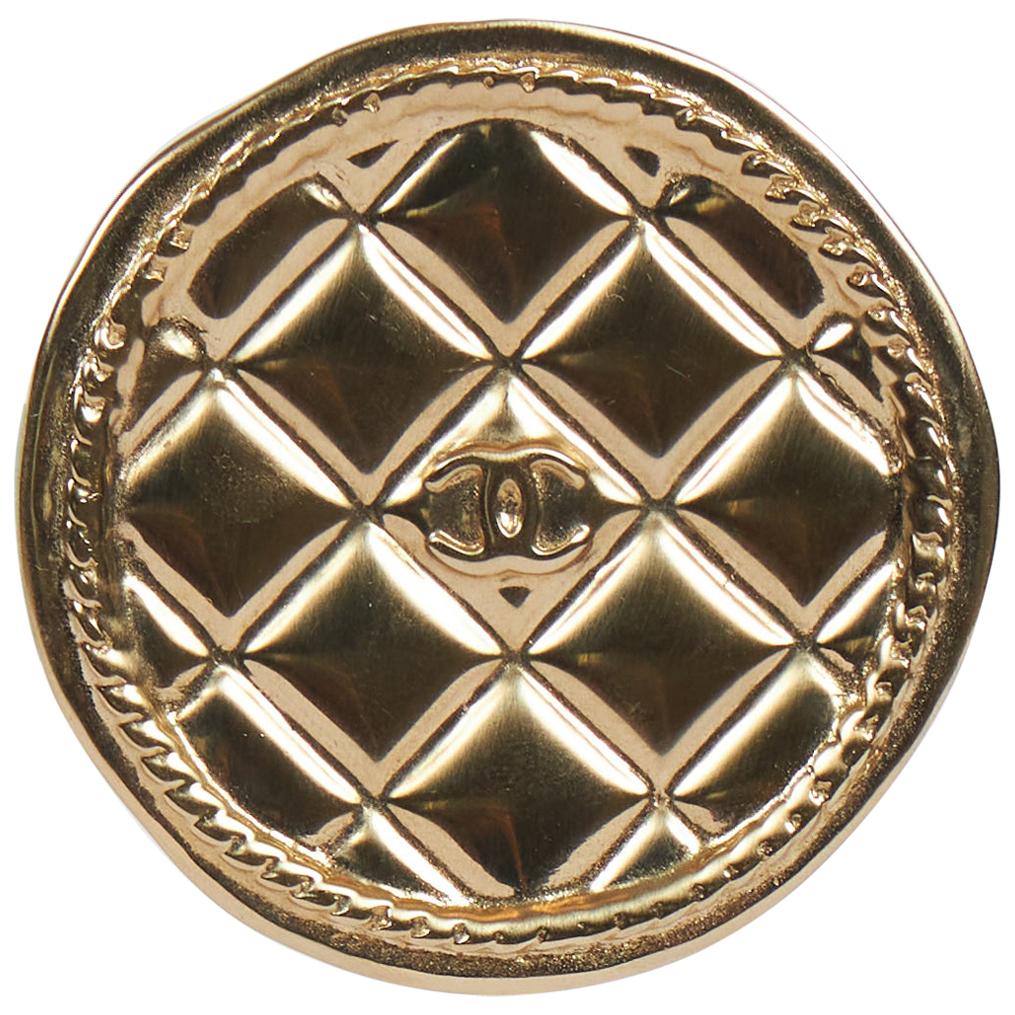 Chanel Light Gold Quilted Logo Pin at 1stDibs