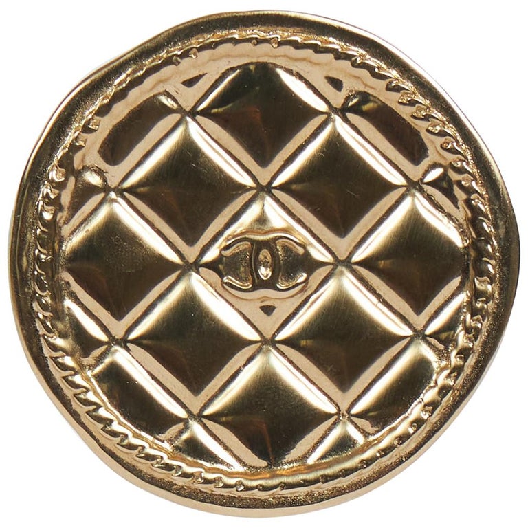 Chanel Light Gold Quilted Logo Pin at 1stDibs