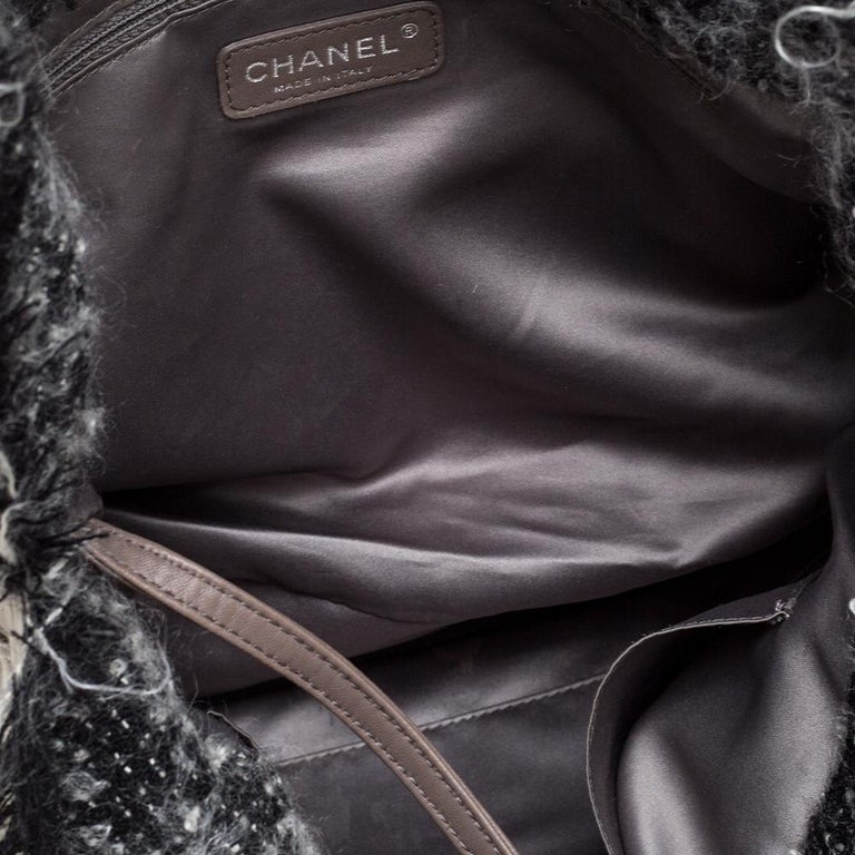 Chanel Light Grey Leather and Tweed Drawstring CC Tweedy Tote at 1stDibs
