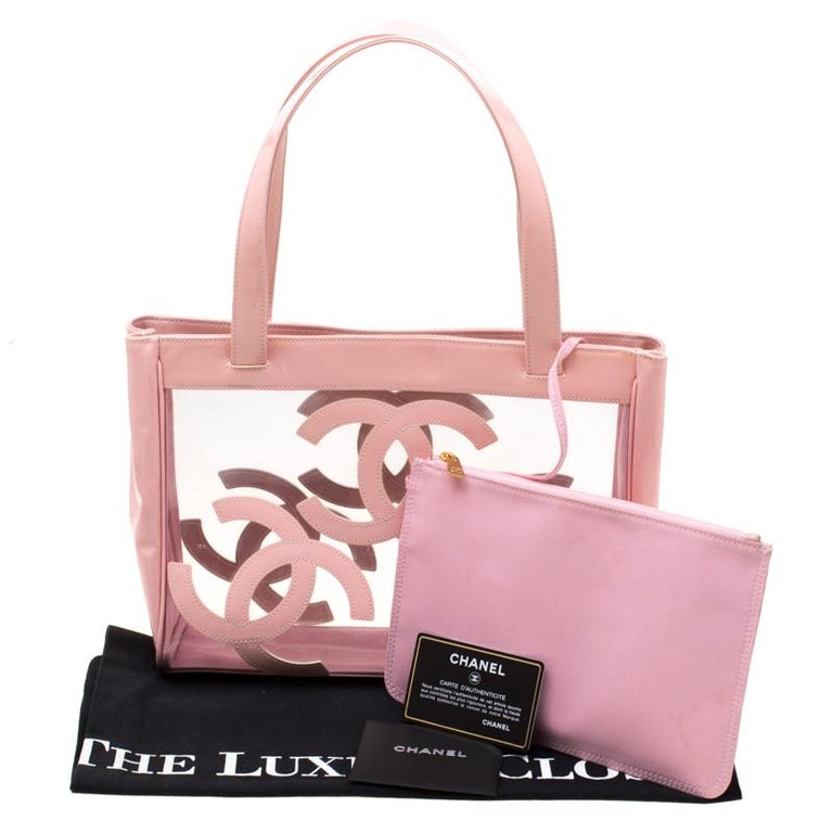 Chanel Light Pink PVC and Patent Leather Medium Triple CC Tote For Sale ...