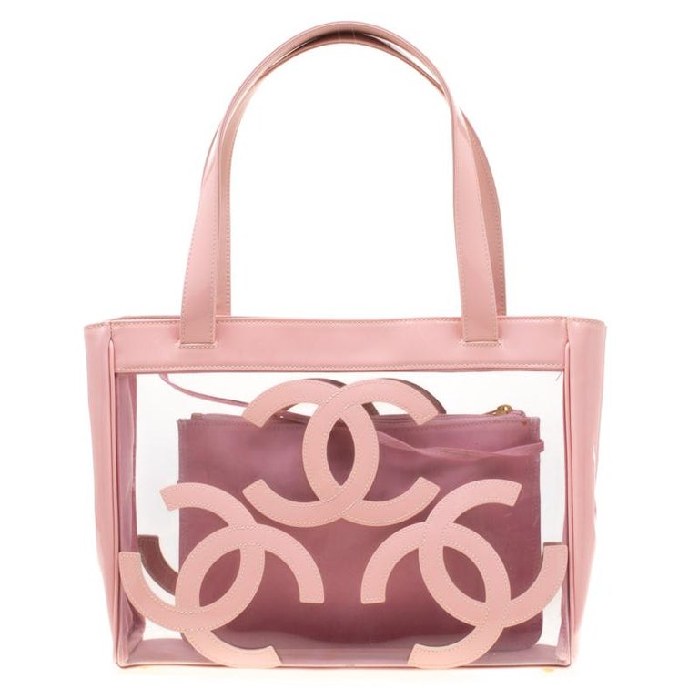 Chanel Light Pink PVC and Patent Leather Medium Triple CC Tote For Sale ...