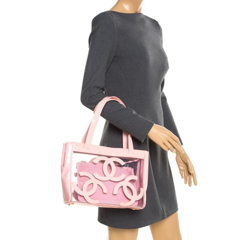 Chanel Light Pink PVC and Patent Leather Medium Triple CC Tote For Sale ...