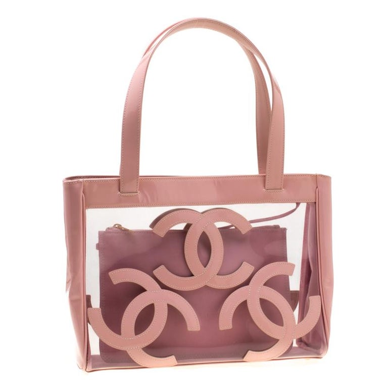 Chanel Light Pink PVC and Patent Leather Medium Triple CC Tote For Sale ...
