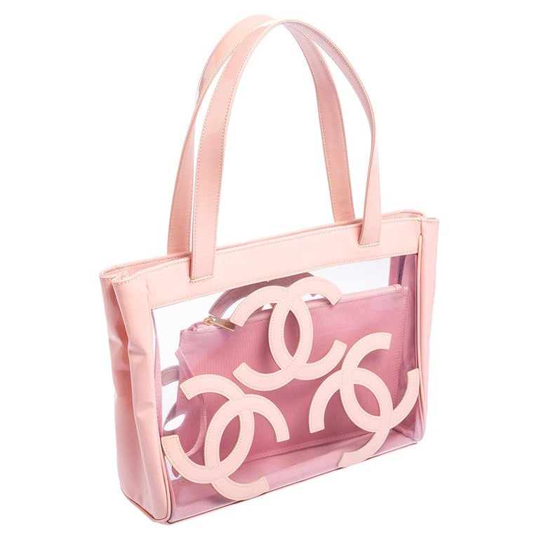 Chanel Light Pink PVC and Patent Leather Medium Triple CC Tote at 1stDibs