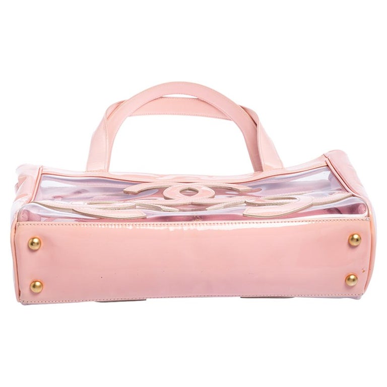 Chanel Light Pink PVC and Patent Leather Medium Triple CC Tote at 1stDibs