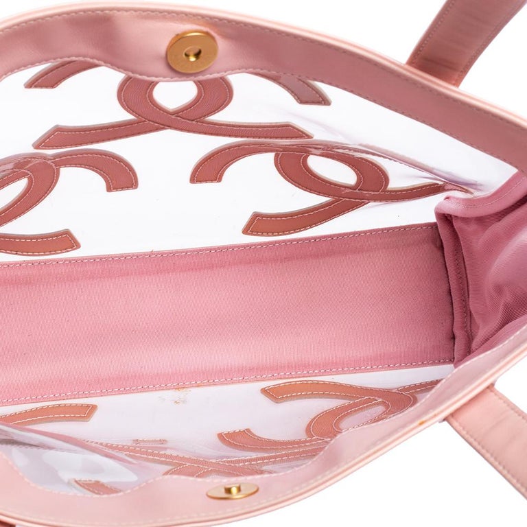Chanel Light Pink PVC and Patent Leather Medium Triple CC Tote at 1stDibs