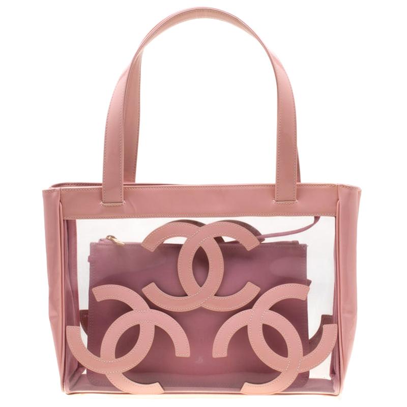 Chanel Light Pink PVC and Patent Leather Medium Triple CC Tote For Sale ...