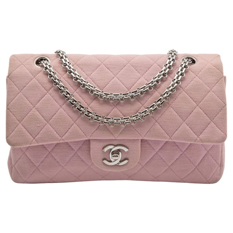 Chanel Light Pink Quilted Jersey Medium Classic Double Flap Bag For ...