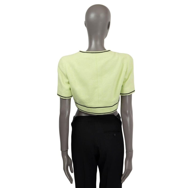 CHANEL lime green cotton 1995 95P ICONIC CROPPED TWEED Jacket 42 L For ...