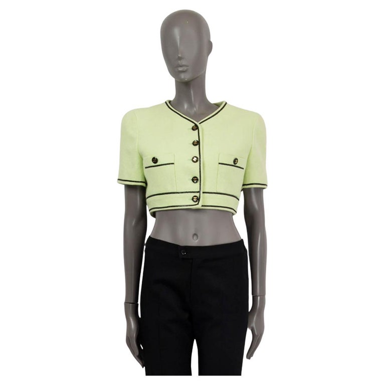 CHANEL lime green cotton 1995 95P ICONIC CROPPED TWEED Jacket 42 L at ...