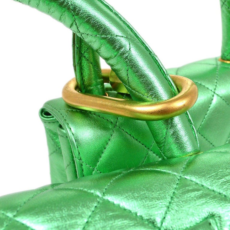 CHANEL Lime Green Metallic Lambskin Gold 2 in 1 Small Medium Kelly Flap ...