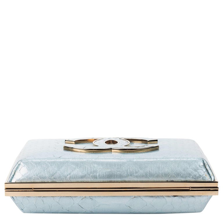Chanel Limited Edition 2012 Ice Blue CC Python Clutch For Sale at 1stDibs