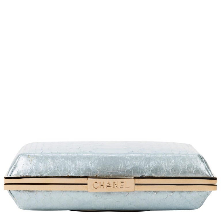 Chanel Limited Edition 2012 Ice Blue CC Python Clutch For Sale at 1stDibs