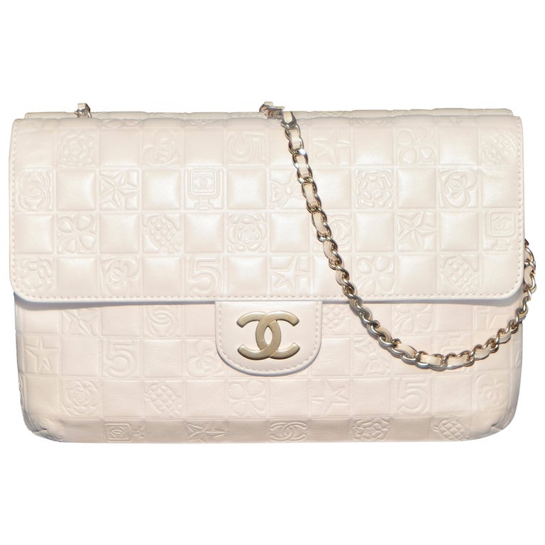 Chanel Limited Edition Embossed Logo Two Sided Flap Bag For Sale at 1stdibs