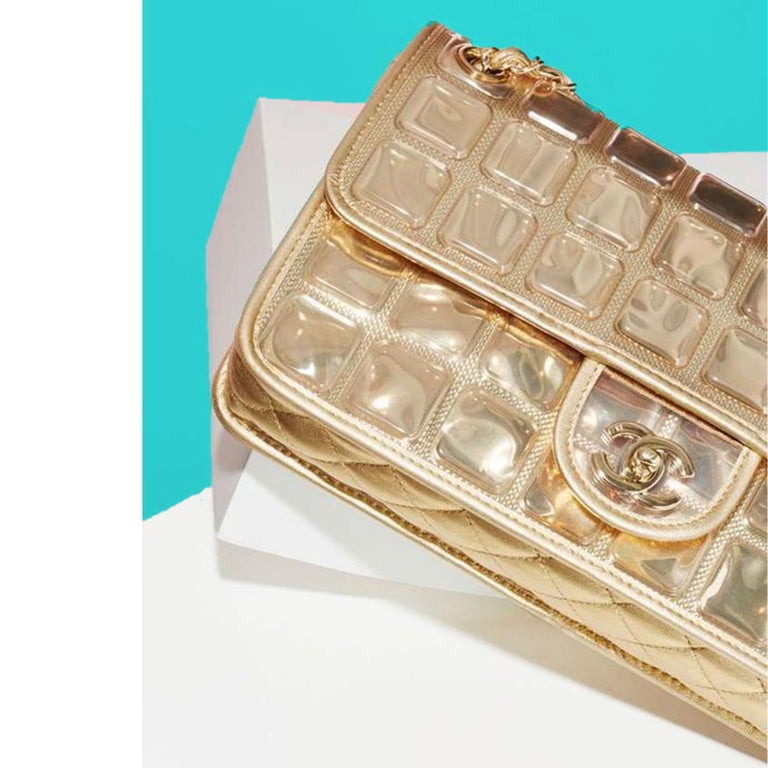Chanel Limited Edition Ice Cube Flap Metallic Gold Lambskin Leather ...