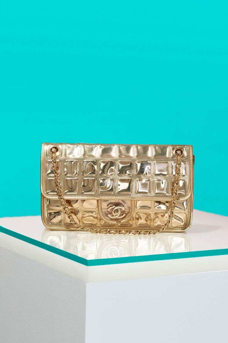 Chanel Limited Edition Ice Cube Flap Metallic Gold Lambskin Leather ...