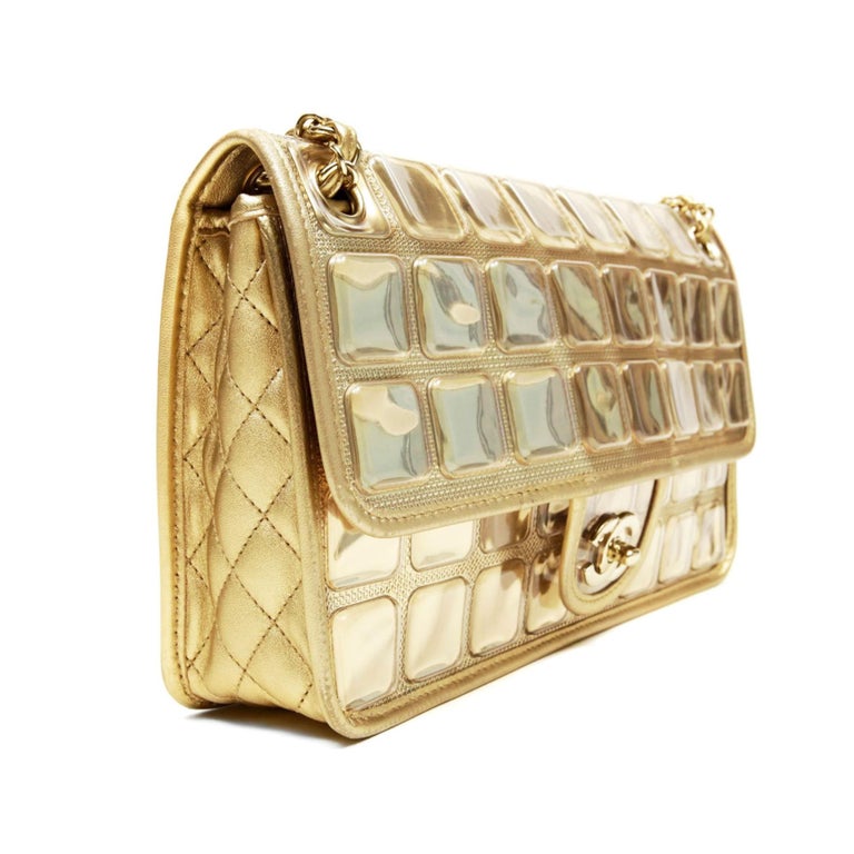 Chanel Limited Edition Ice Cube Flap Metallic Gold Lambskin Leather ...