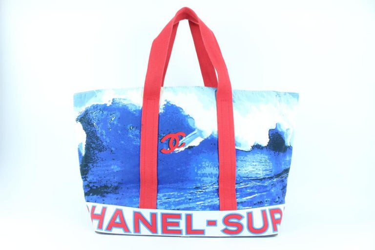 Chanel Limited XL Blue x Red Wave Surf Tote Beach Bag 112ca31 at 1stDibs