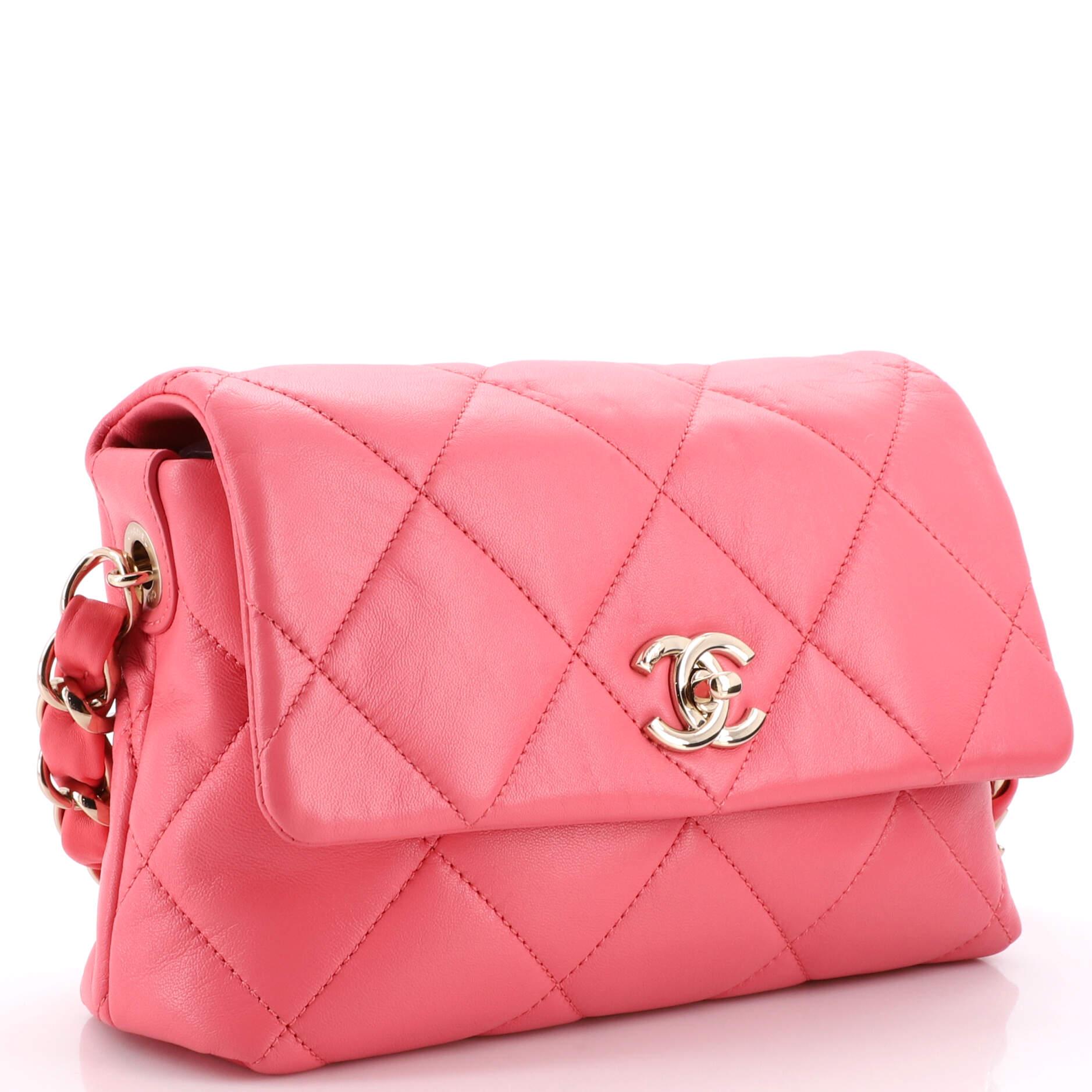 Chanel Logo Chain Strap Flap Bag Quilted Lambskin Small For Sale at 1stDibs