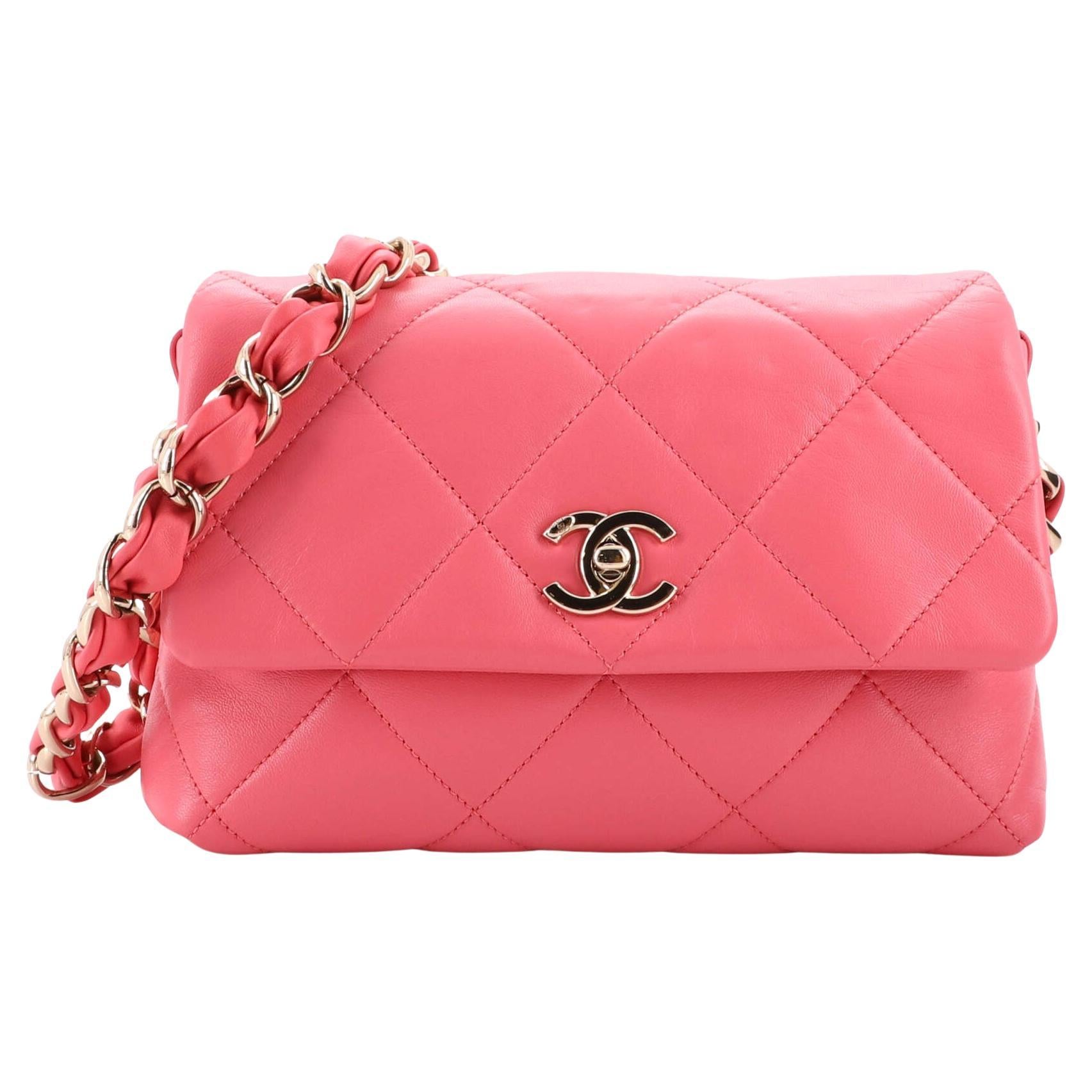 Chanel Logo Chain Strap Flap Bag Quilted Lambskin Small For Sale at 1stDibs