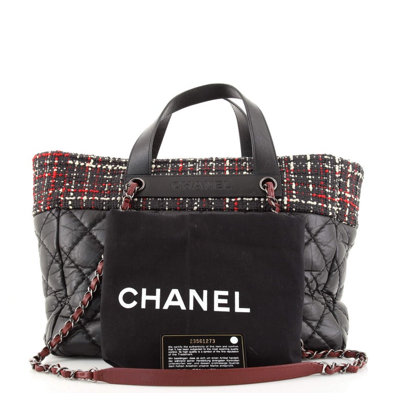 Chanel Logo Chain Tote Quilted Aged Calfskin and Tweed Medium For Sale ...