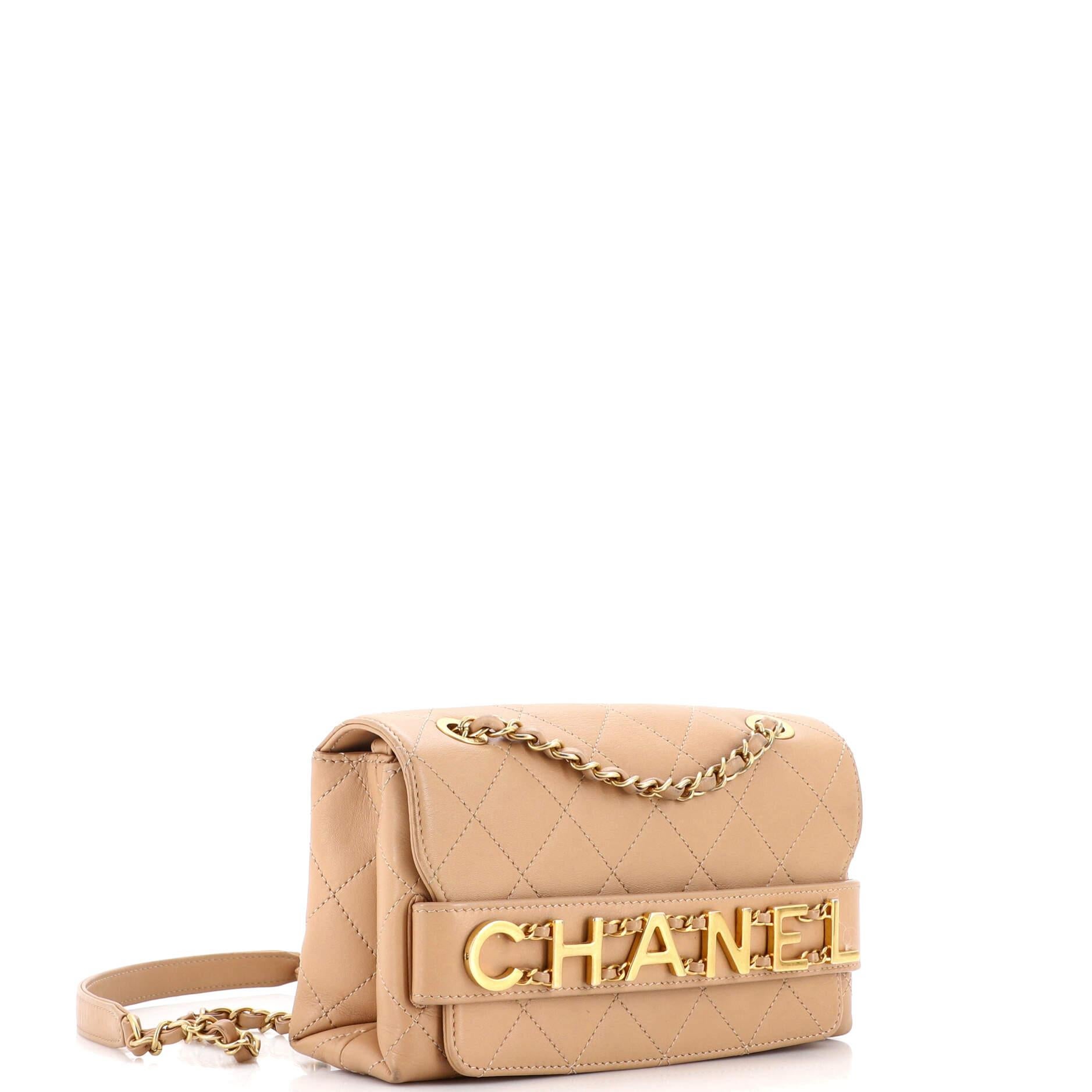 Chanel Logo Enchained Flap Bag Quilted Calfskin Small at 1stDibs
