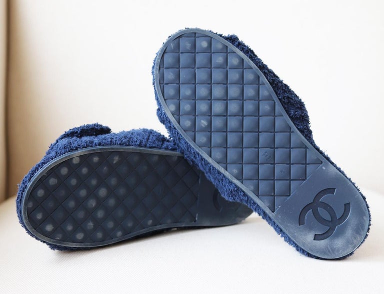 Chanel Logo-Print Cotton Terry-Cloth Slides at 1stDibs | chanel terry ...