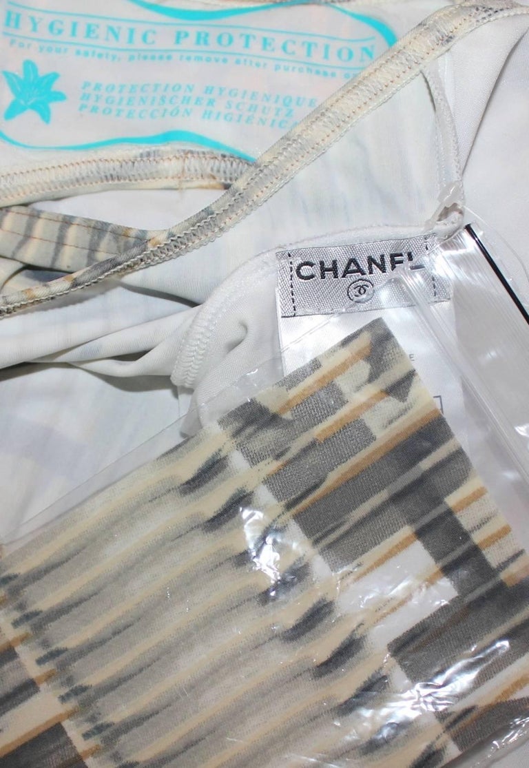 Chanel Logo Print Swimsuit and Cover Up Pareo Set Ensemble For Sale at ...