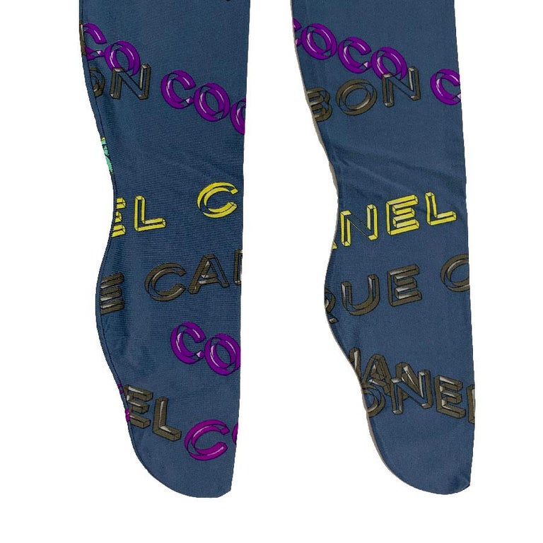 CHANEL Lycra Opaque Blue Tights For Sale at 1stDibs