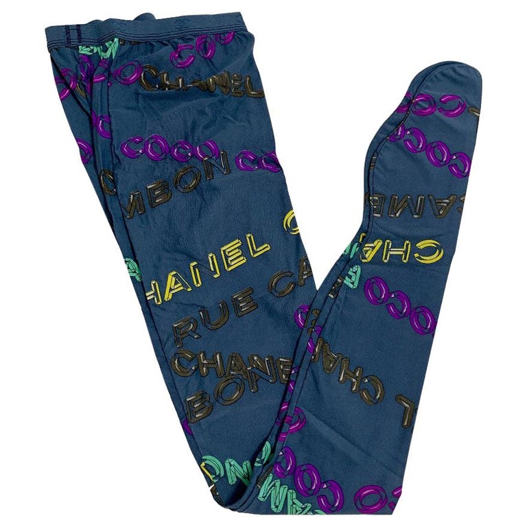 CHANEL Lycra Opaque Blue Tights For Sale at 1stDibs