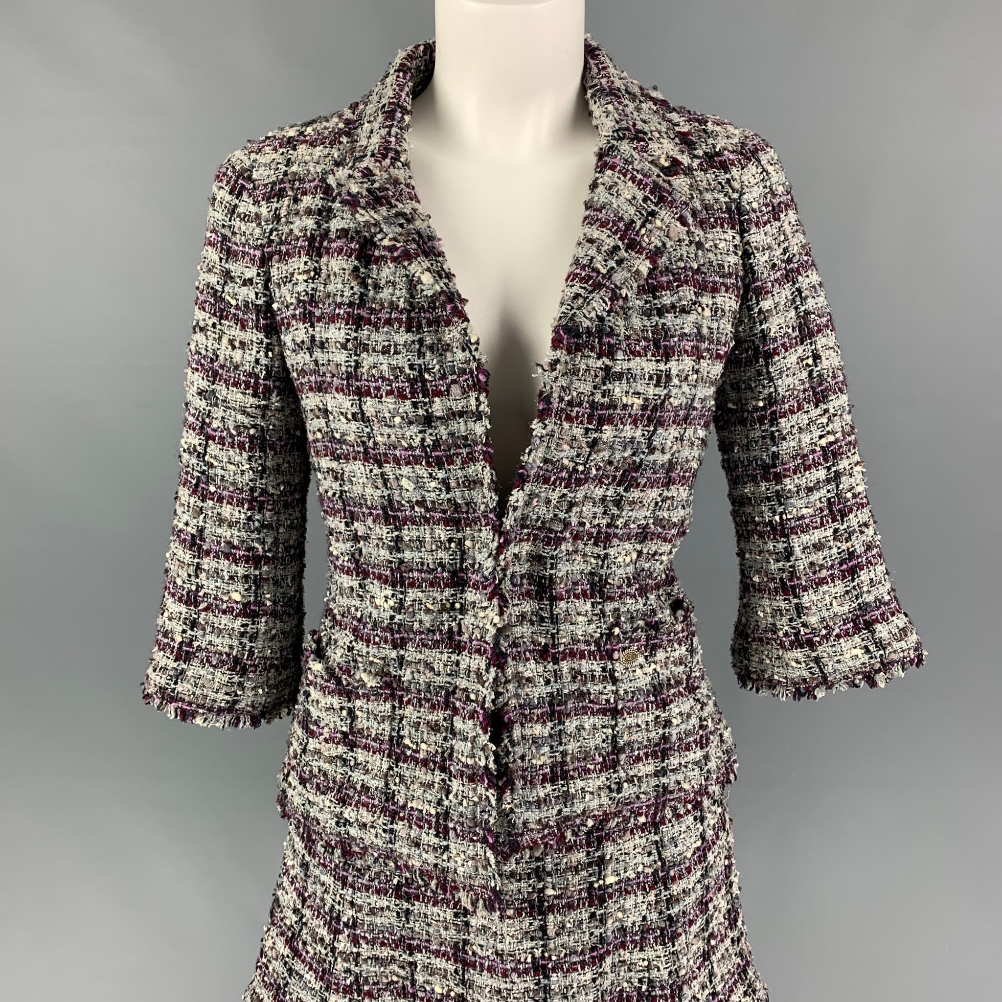 CHANEL M4137 05A Size 4 Purple Grey Boucle Metallic Skirt Jacket Set ...
