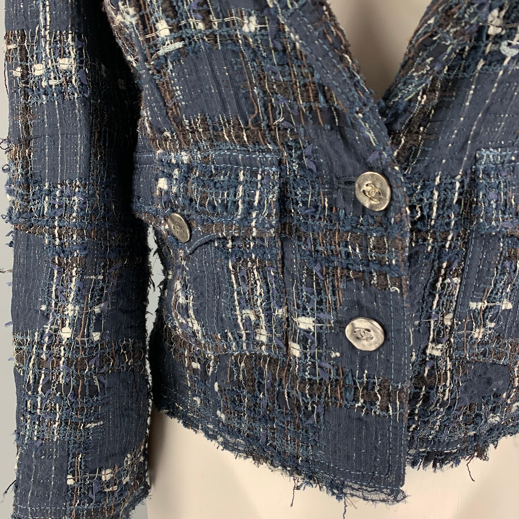 CHANEL M4298 06P Size 4 Navy Multi-Color Boucle Jacket For Sale at ...